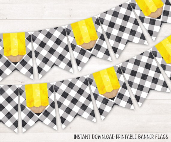 PRINTABLE Classroom Banner Buffalo Plaid Banner Pencil Decor Bunting ...