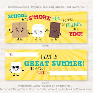 PRINTABLE End Year Gift Tags, Smores Tags, S'mores Favor Tags, Summer ...