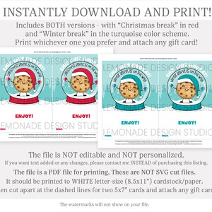 PRINTABLE Christmas Cookie Gift Card Holder for Teacher Christmas Gifts ...