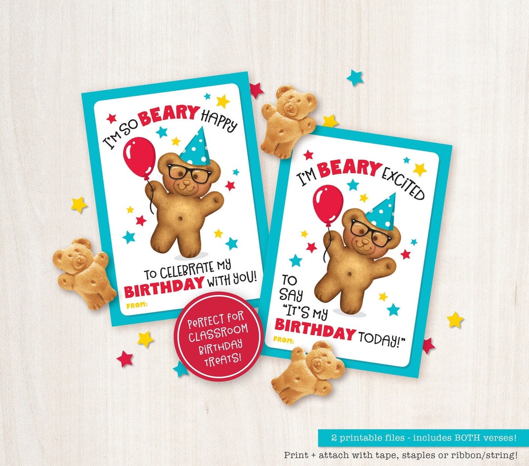Printable Birthday Treat Tag Classroom Treat Bag Tag Bear Teddy Graham ...