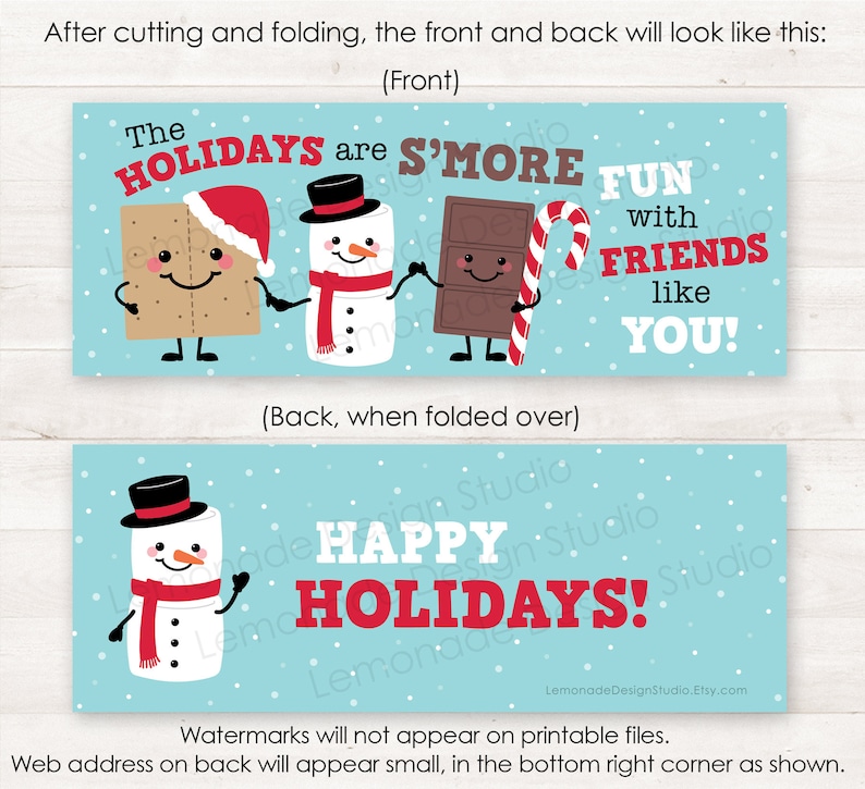 PRINTABLE Holiday Favor Tags, Christmas Treat Tags, Christmas Smores ...