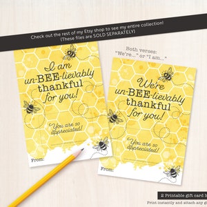 Un-bee-lievably Thankful Gift Tag Printable Tags Honey Bees National ...