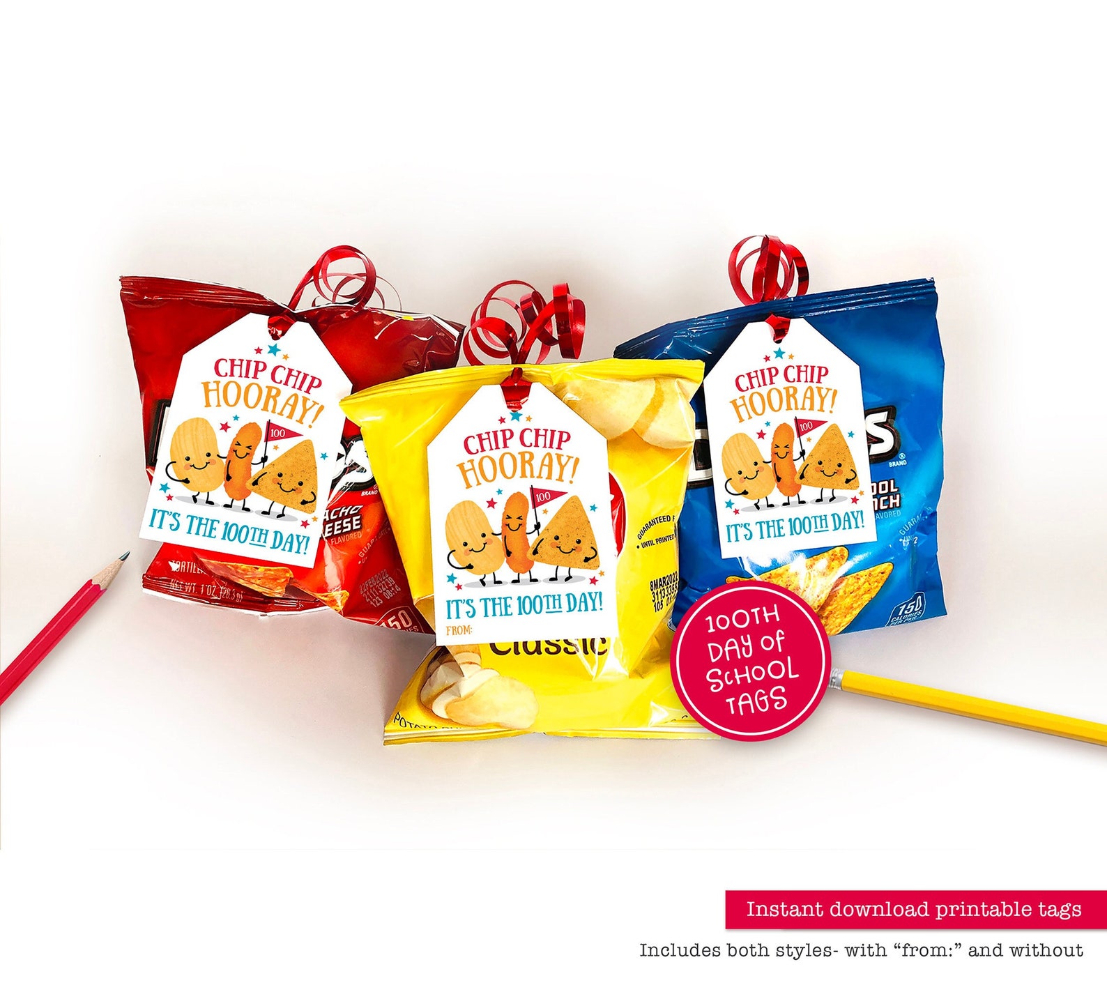 100 Days of School Printable Tag Classroom Snack Tag Chip Bag - Etsy