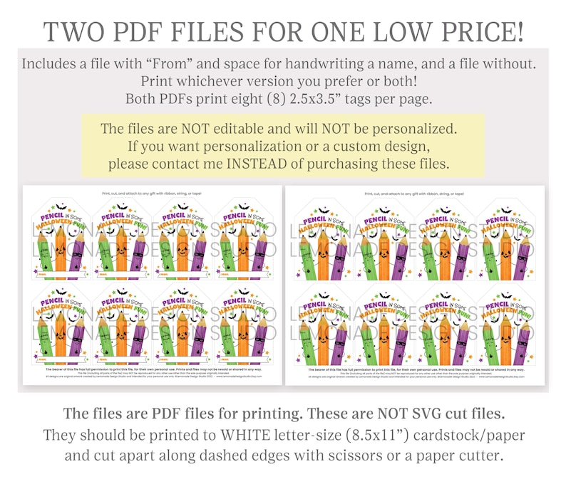 Printable Halloween Pencil Gift Tags for Classroom or Non-candy Trick ...