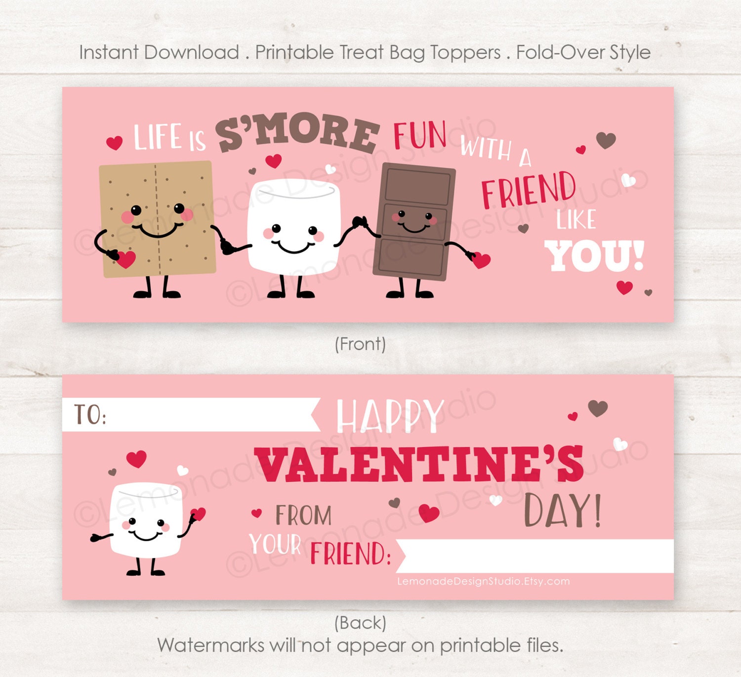 Valentine Treat Bag Toppers PRINTABLE Smores Valentine Cards - Etsy Canada