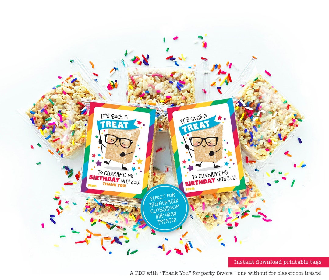Printable Birthday Treat Tag for Crispy Rice Treats Classroom Birthday ...