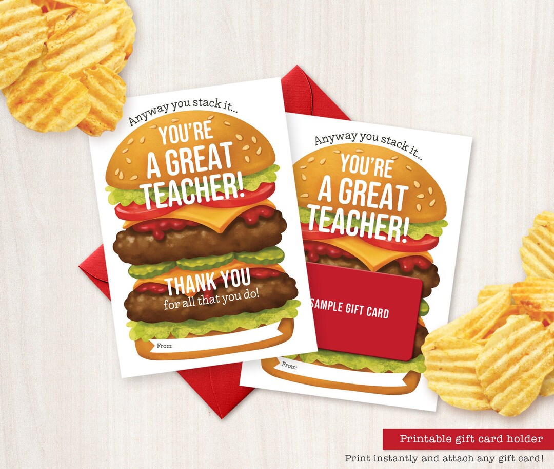 Teacher Appreciation Week Gift PRINTABLE Lunch Restaurant Gift Card ...