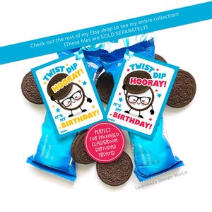 Printable Cookie Birthday Treat Tag Classroom Treat Bag Tag Fudge ...