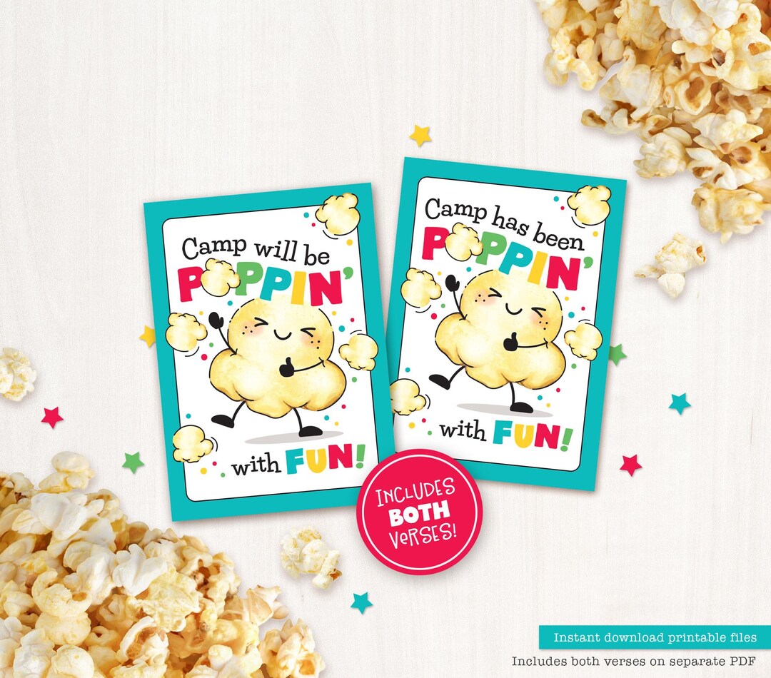 Printable Popcorn Camp Snack Tag for Summer Camp Church Camp Sleepaway ...