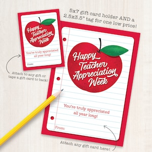 Happy Teacher Appreciation Week Gift Printable Thank You Gift Card ...