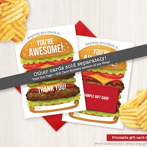 PRINTABLE Gift Card Holder Restaurant Teacher Gift Thank You Card ...