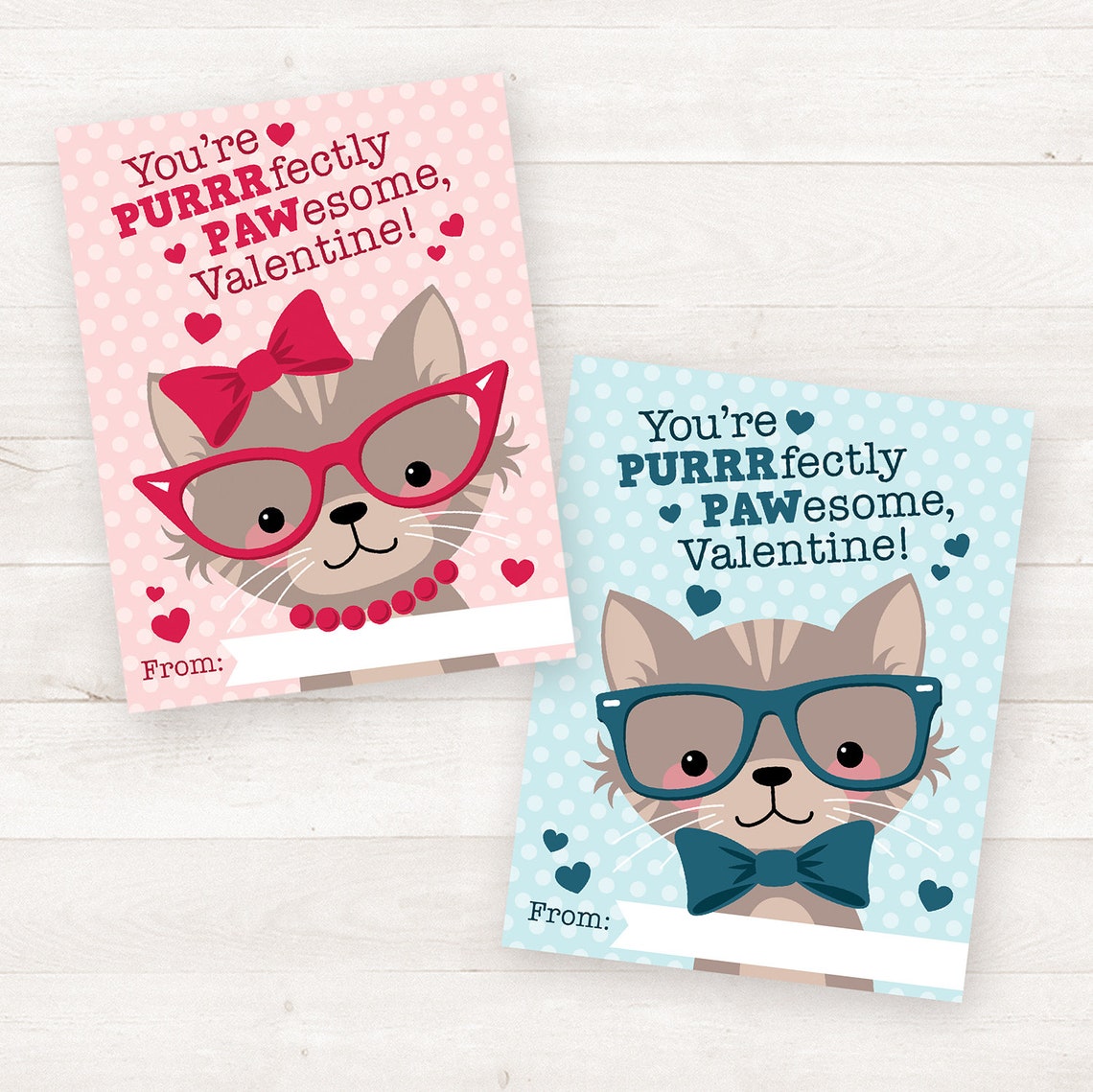 PRINTABLE Valentine Cards Kids, Cat Valentines for Kids, Classroom ...