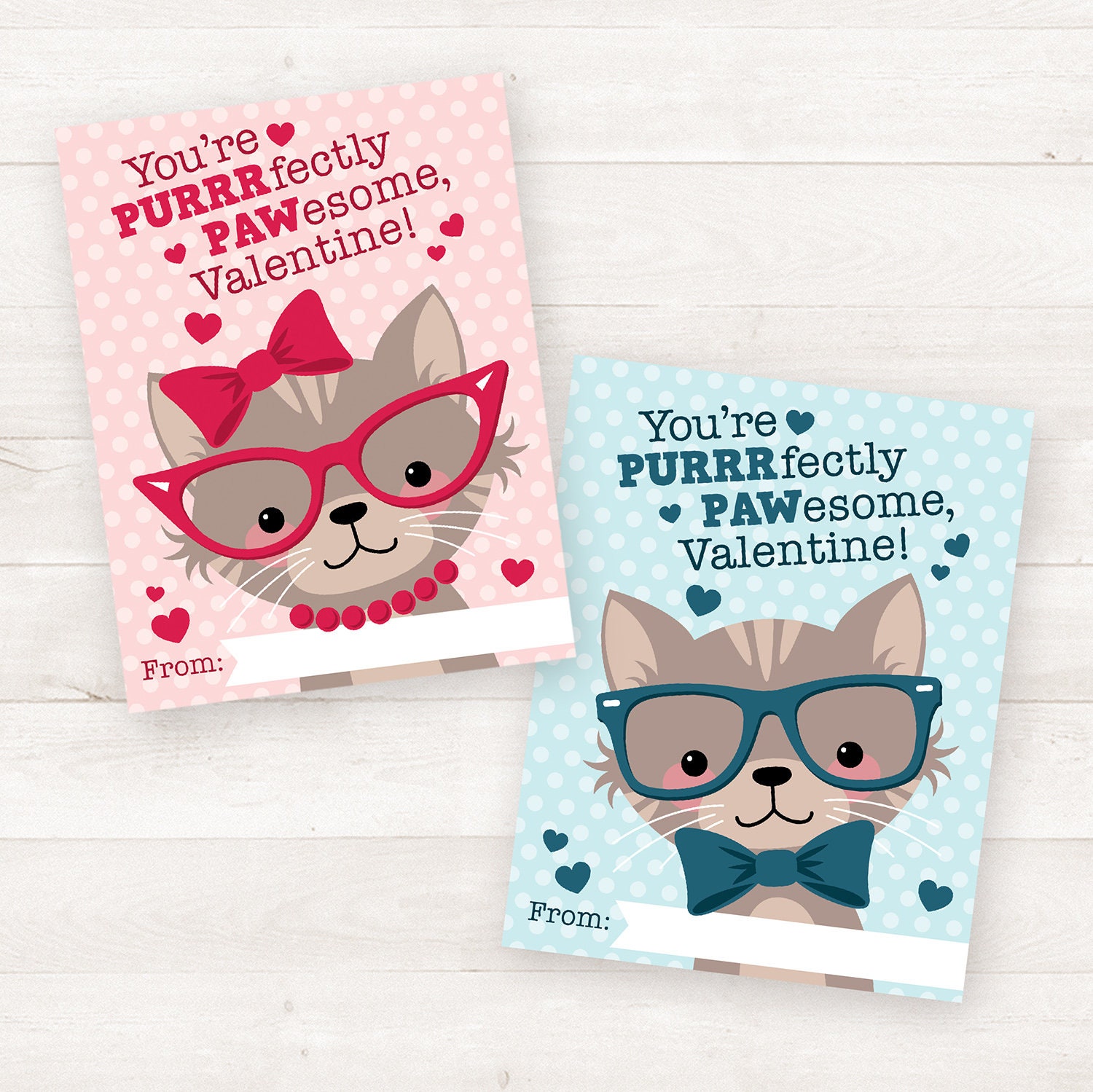 PRINTABLE Valentine Cards Kids Cat Valentines for Kids | Etsy
