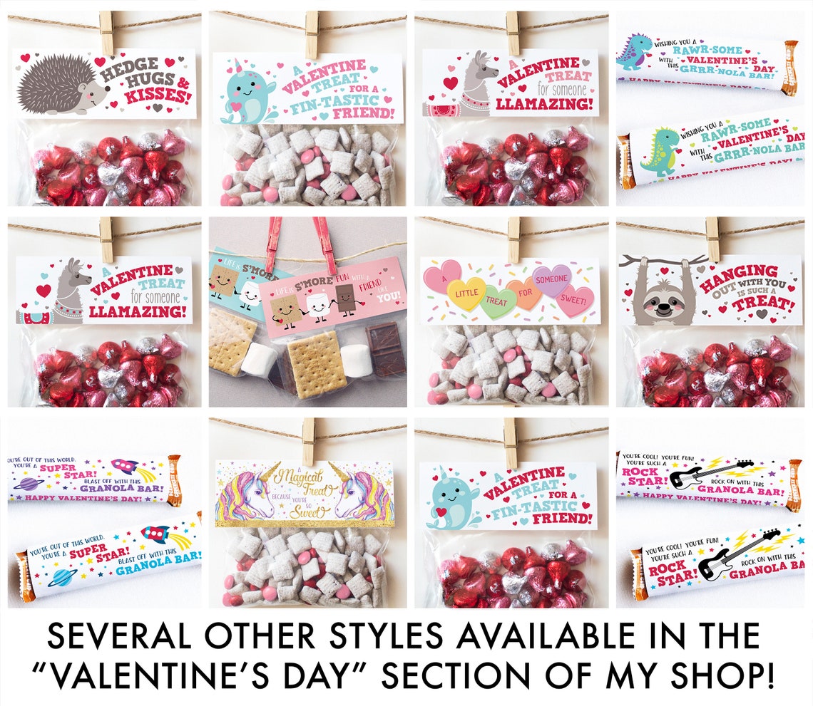 Valentine Treat Bag Toppers PRINTABLE Valentine Cards for Kids | Etsy