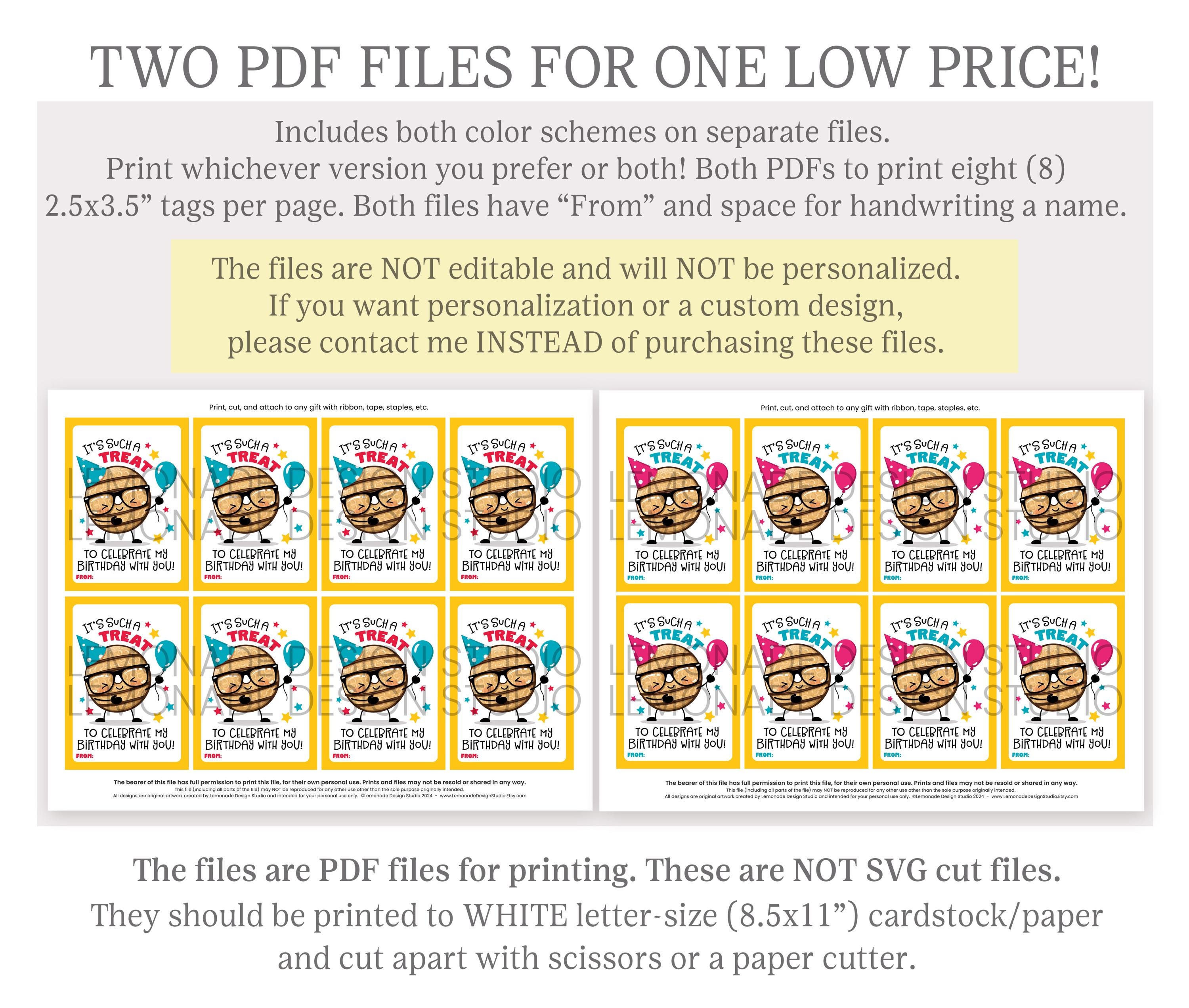 Printable Cookie Birthday Treat Tag Classroom Treat Bag Tag Fudge ...
