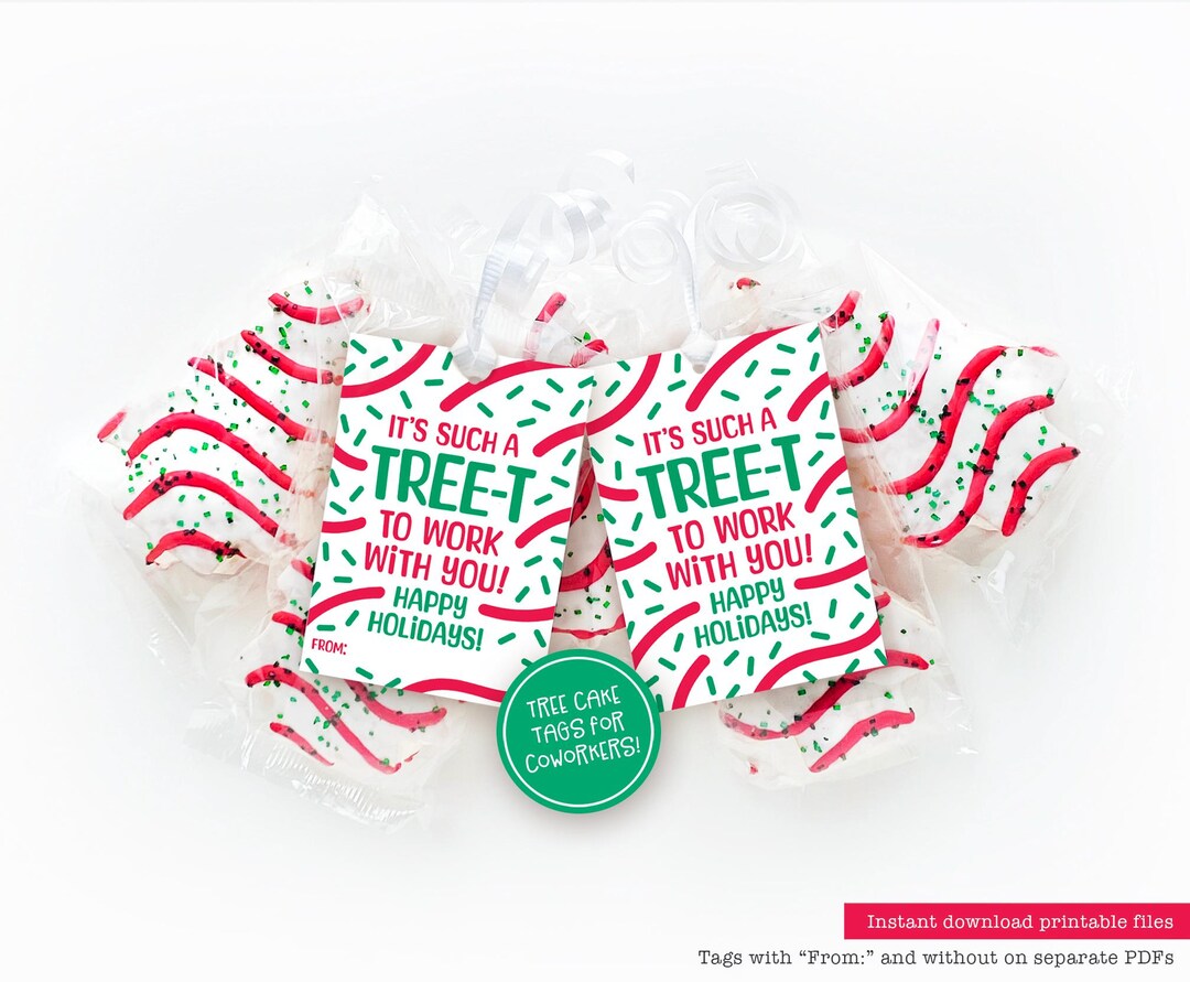 Christmas Tree Cake Printable Treat Tag for Coworkers Holiday Little ...