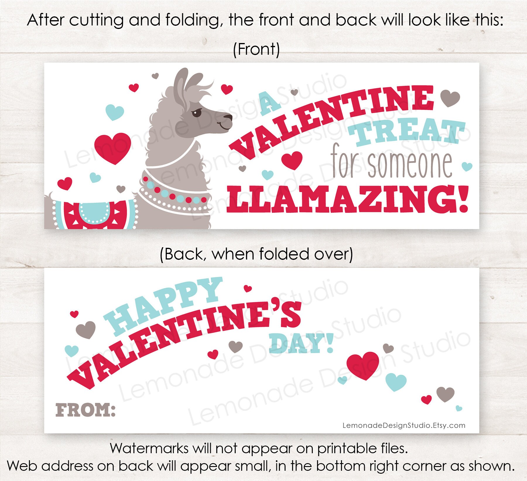 PRINTABLE Kids Valentines Printable Valentine Treat Bag Toppers Llama ...