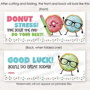 Printable Testing Day Treat Bag Topper Donuts Good Luck Snack Classroom ...