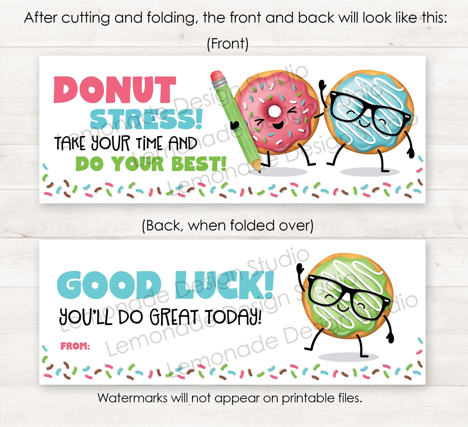 Printable Testing Day Treat Bag Topper Donuts Good Luck Snack Classroom ...