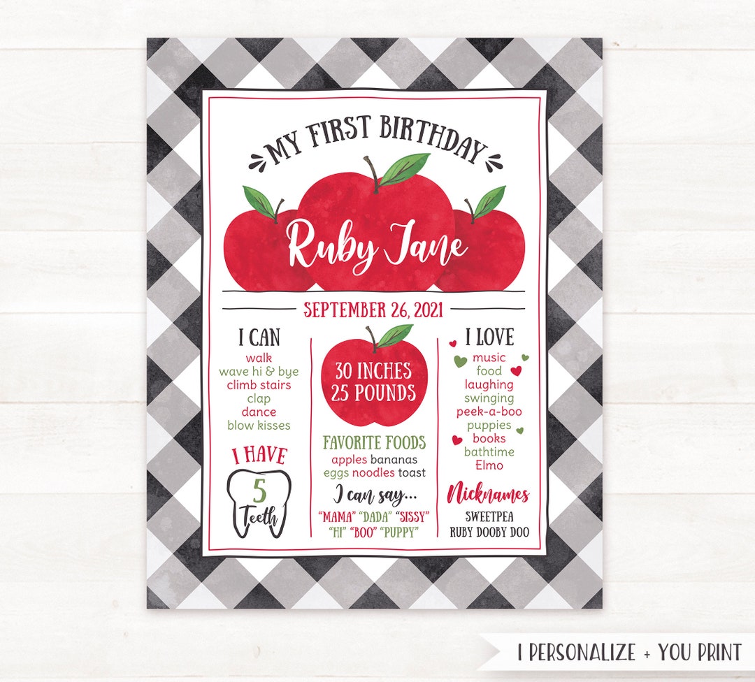 PRINTABLE Apple First Birthday Milestone Board Apple of My Eye Birthday ...