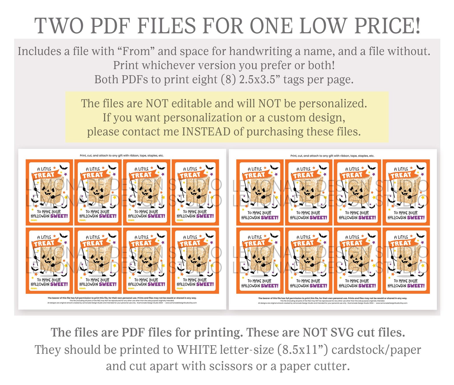 Printable Halloween Crispy Rice Treat Tags Trick or Treat Bag Tags ...