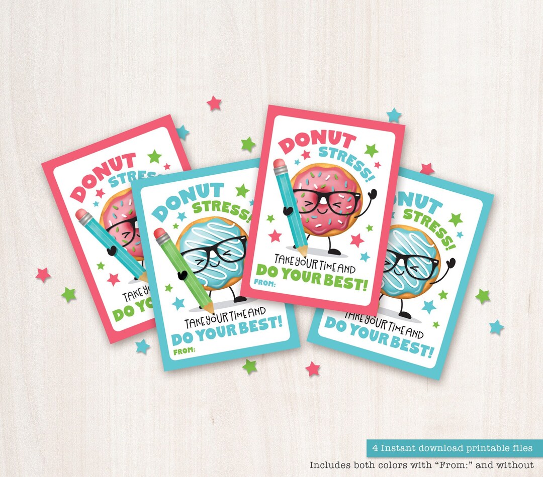 Printable Testing Day Treat Tag Classroom Donut Tag Good Luck Card Gift ...