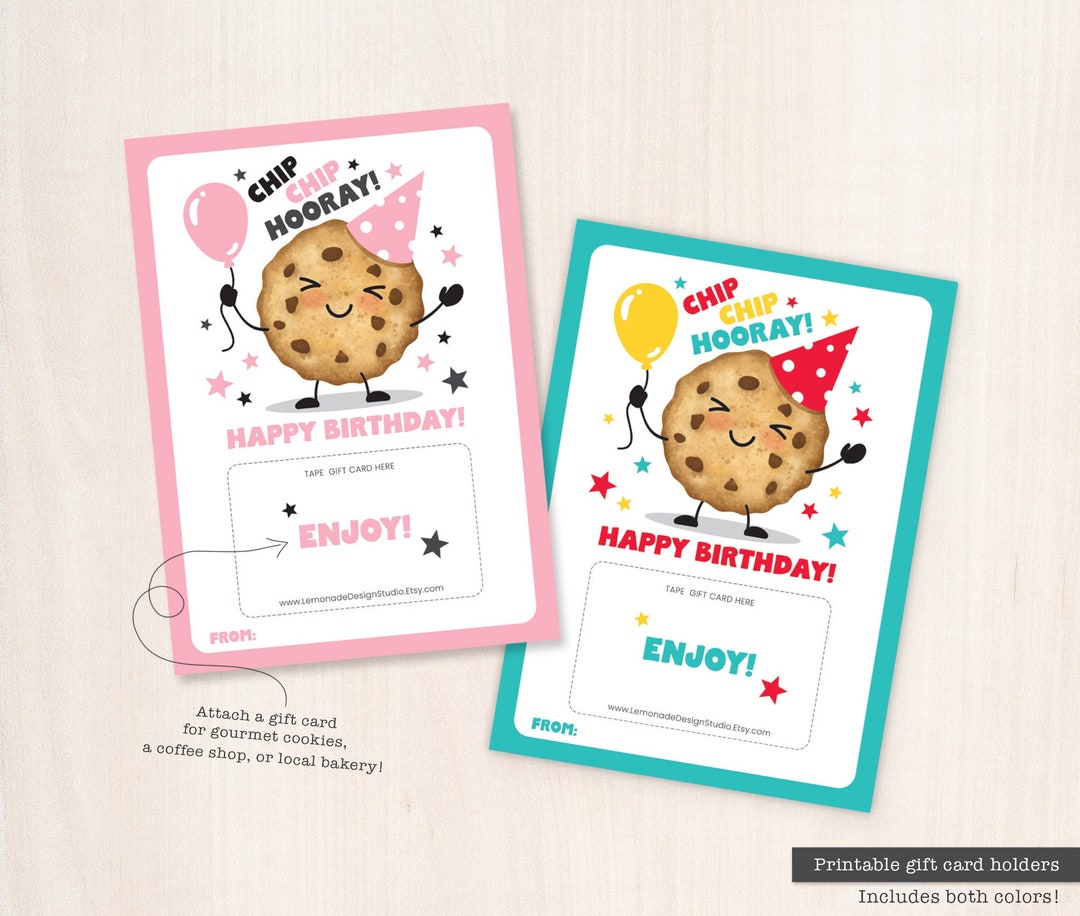 PRINTABLE Cookie Gift Card Holder for Bakery Gift Card Chip Chip Hooray ...