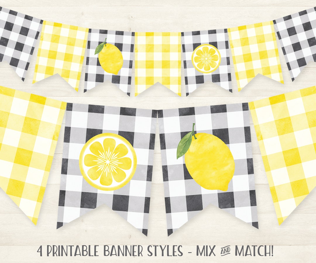 Lemon Banner PRINTABLE Lemonade Birthday Banner, Buffalo Plaid Banner ...
