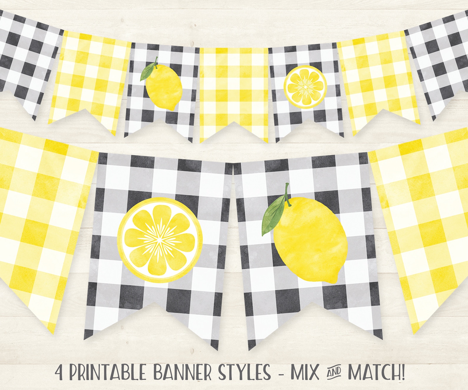 Lemon Banner PRINTABLE Lemonade Birthday Banner Buffalo Plaid - Etsy