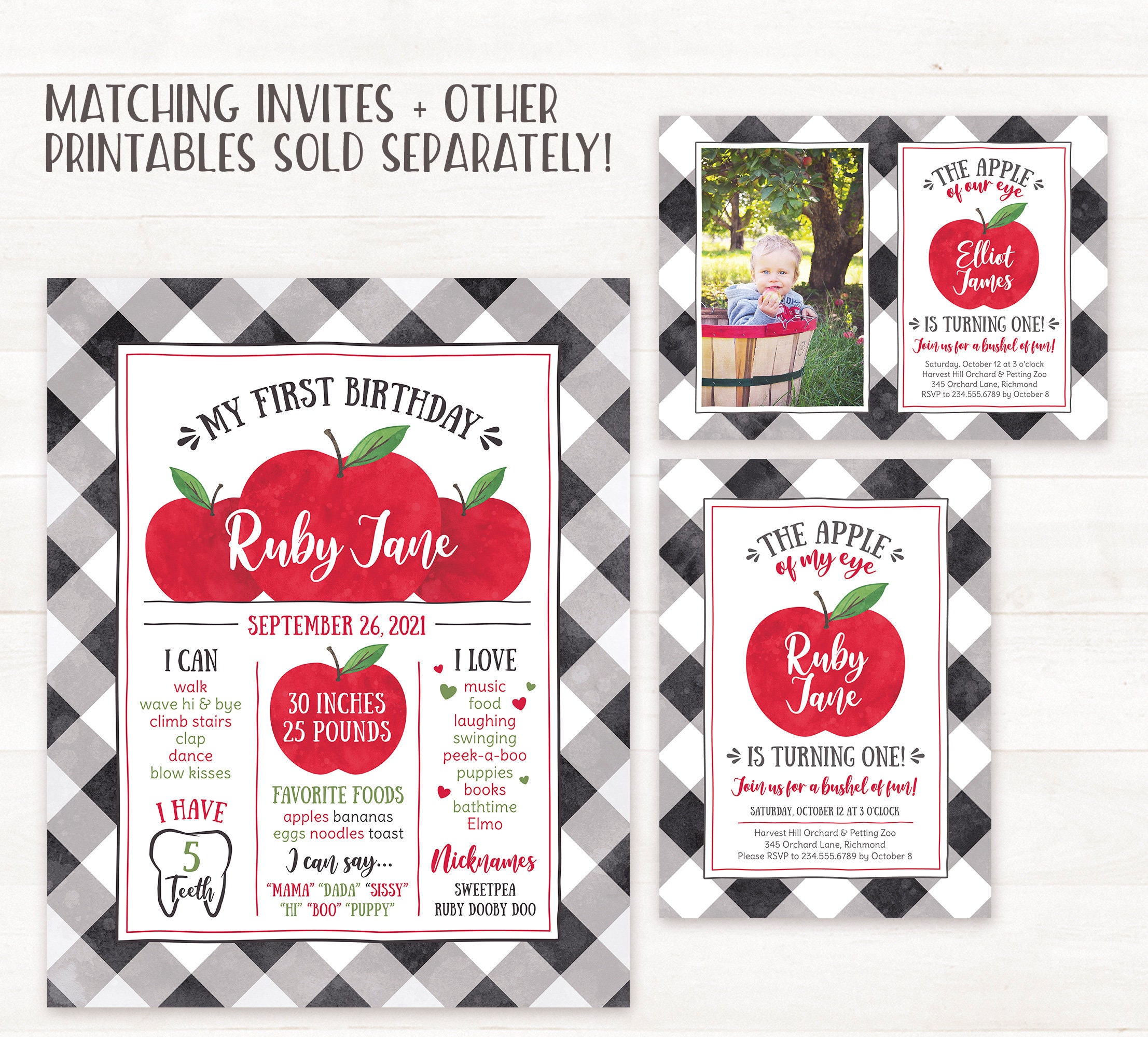 PRINTABLE Apple First Birthday Milestone Board Apple of My Eye Birthday ...