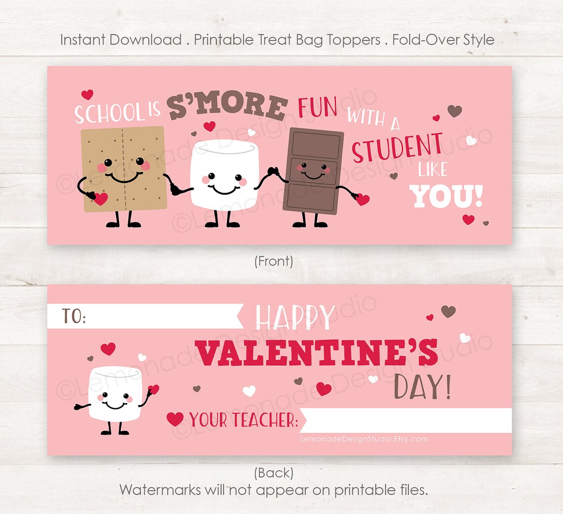 PRINTABLE Teacher Classroom Valentines Smores Valentine Treat - Etsy
