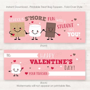 PRINTABLE Teacher Classroom Valentines, Smores Valentine Treat Bag ...