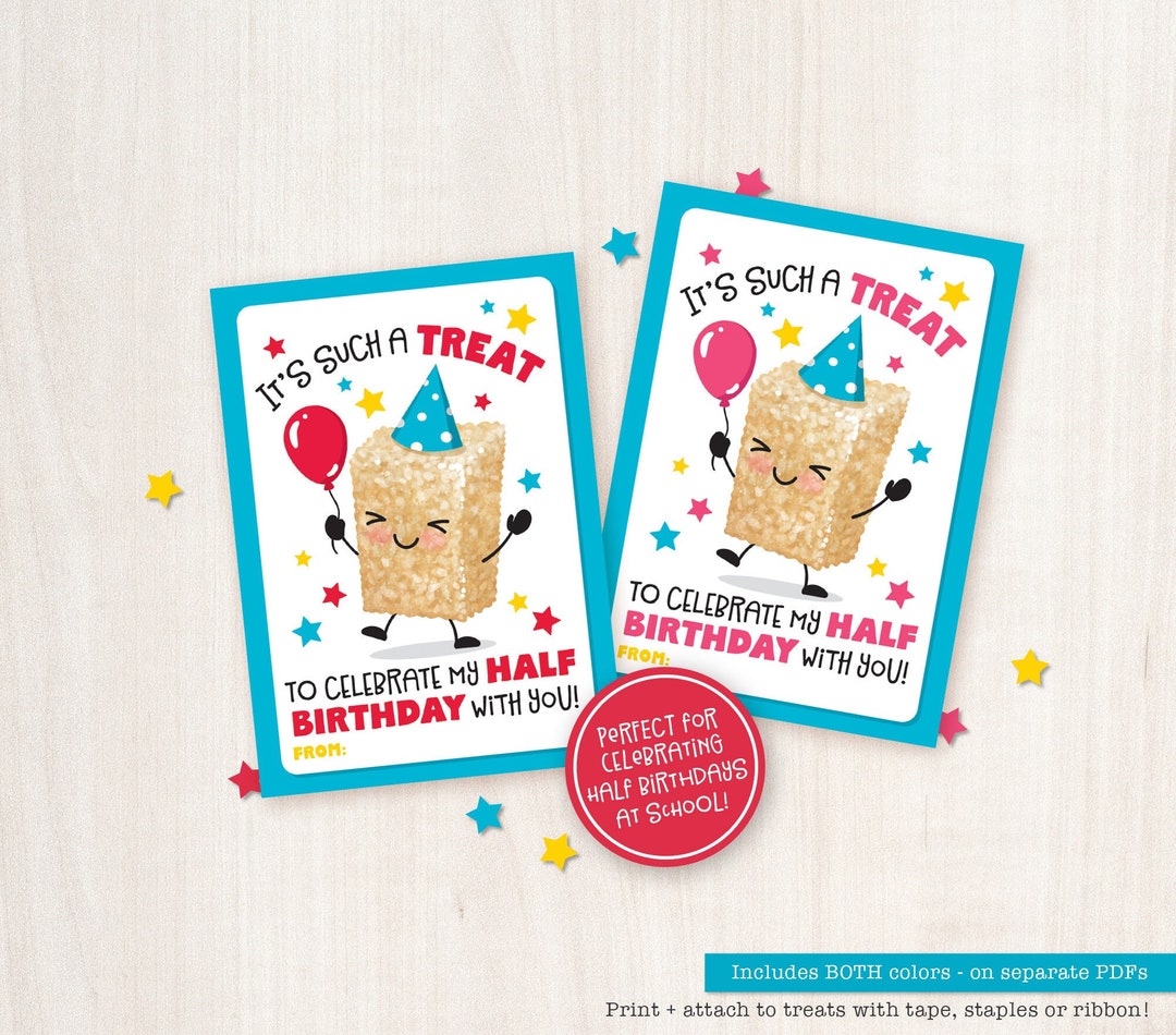 HALF BIRTHDAY Printable Treat Tag for Crispy Rice Treats Classroom ...