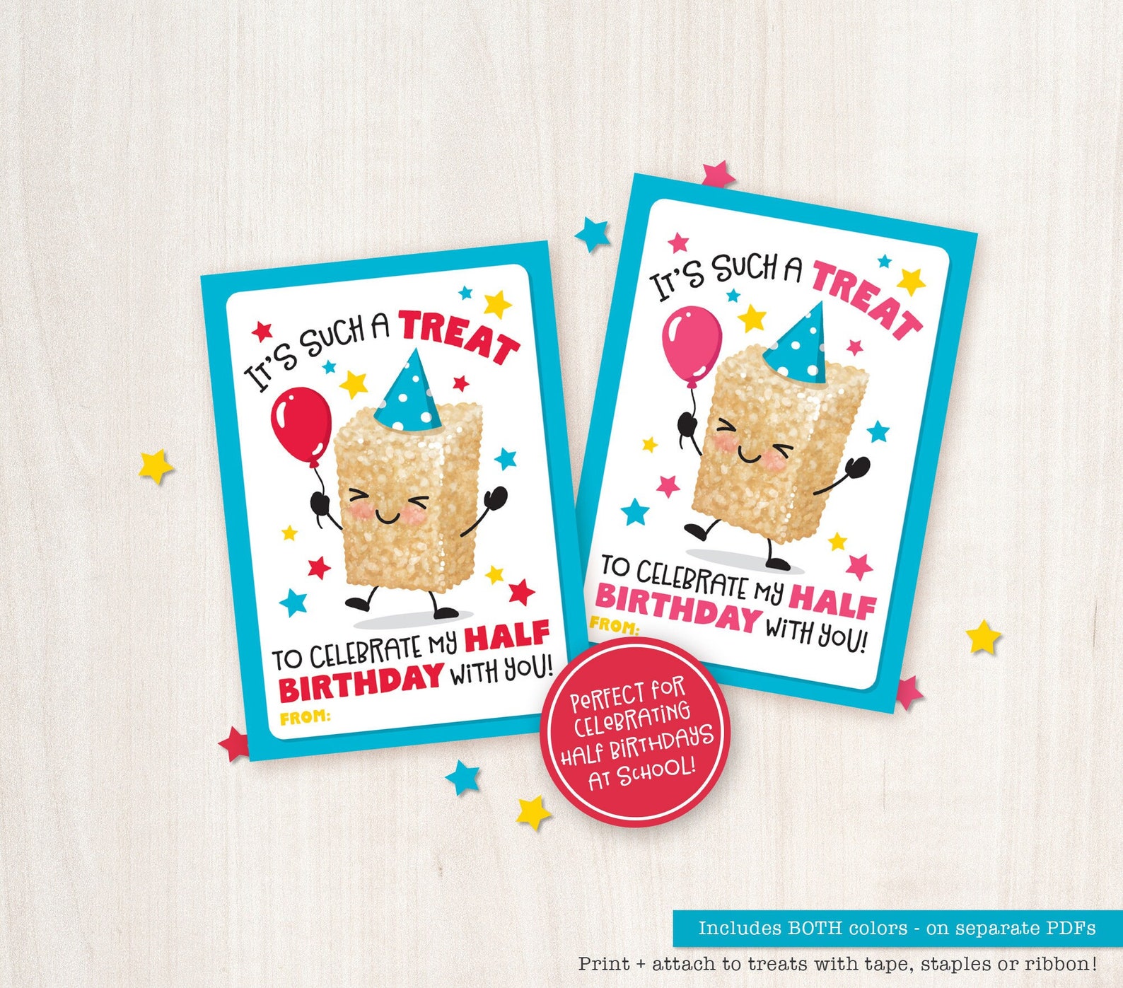 HALF BIRTHDAY Printable Treat Tag for Crispy Rice Treats Classroom ...
