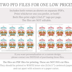 Printable 100 Days of School Tags 100th Day Printable Teddy Bear ...