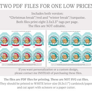 Printable Christmas Cookie Tags Classroom Treat Bag Holiday Tags ...