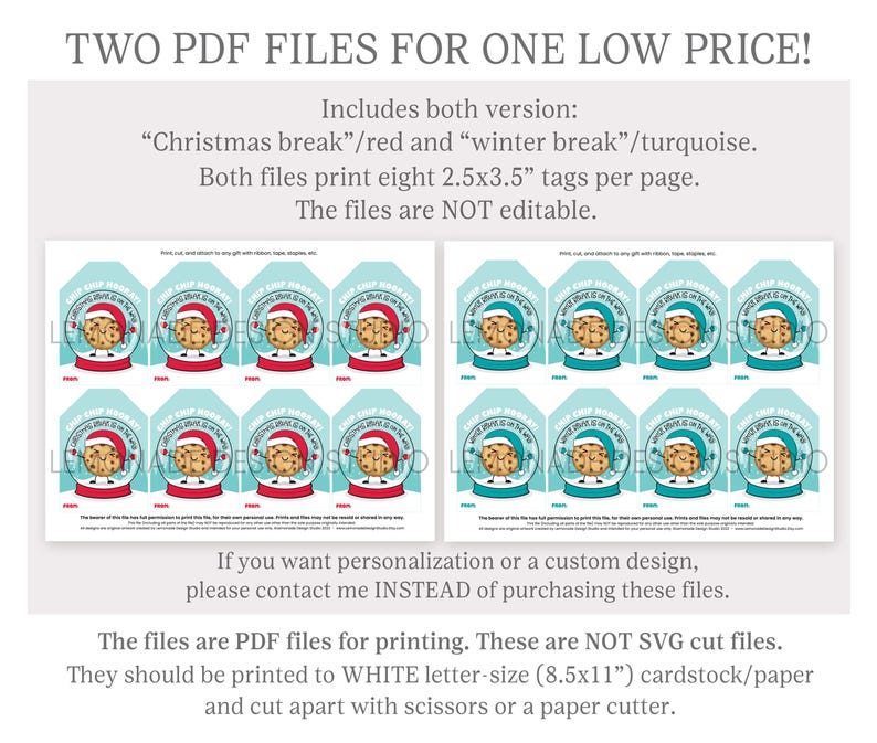 Printable Christmas Cookie Tags Classroom Treat Bag Holiday Tags ...