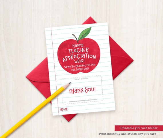 Teacher Appreciation Week Gift PRINTABLE Gift Card Holder Teacher Thank ...