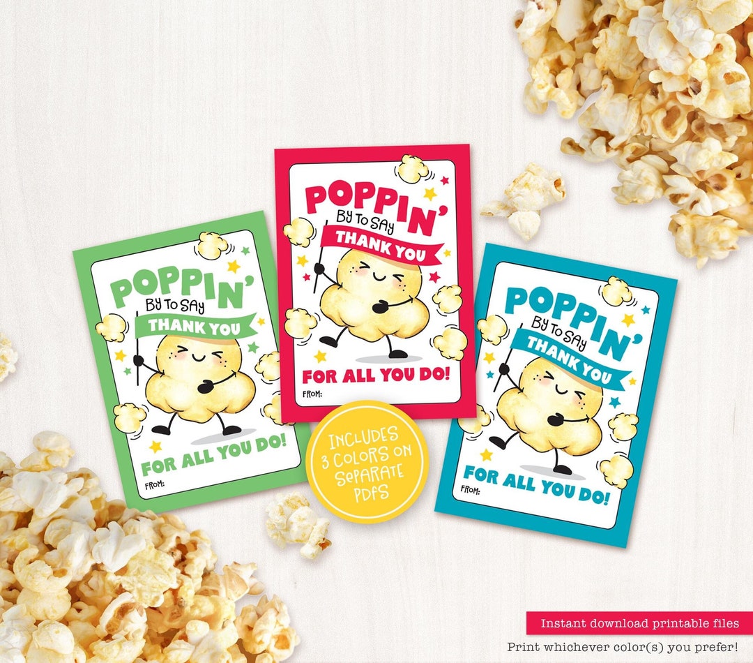 Printable Thank You Popcorn Tags Teacher Gift From Student Staff Gift ...
