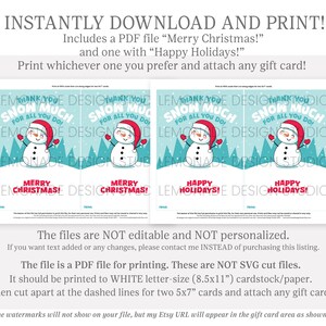 PRINTABLE Holiday Gift Card Holder Thank You Snow Much Christmas Gift ...