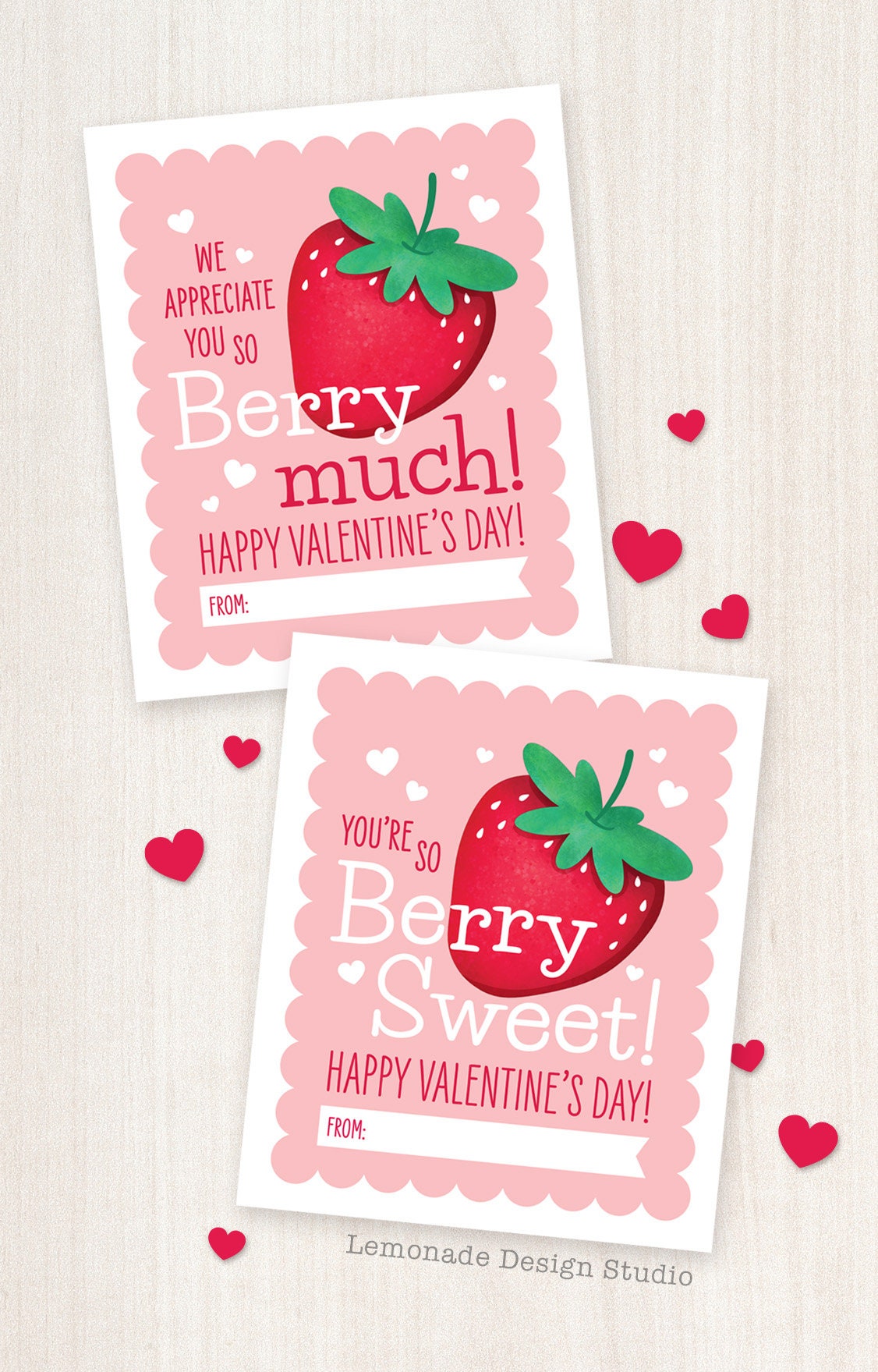 PRINTABLE Strawberry Valentine's Day Cards for Students or Teachers ...