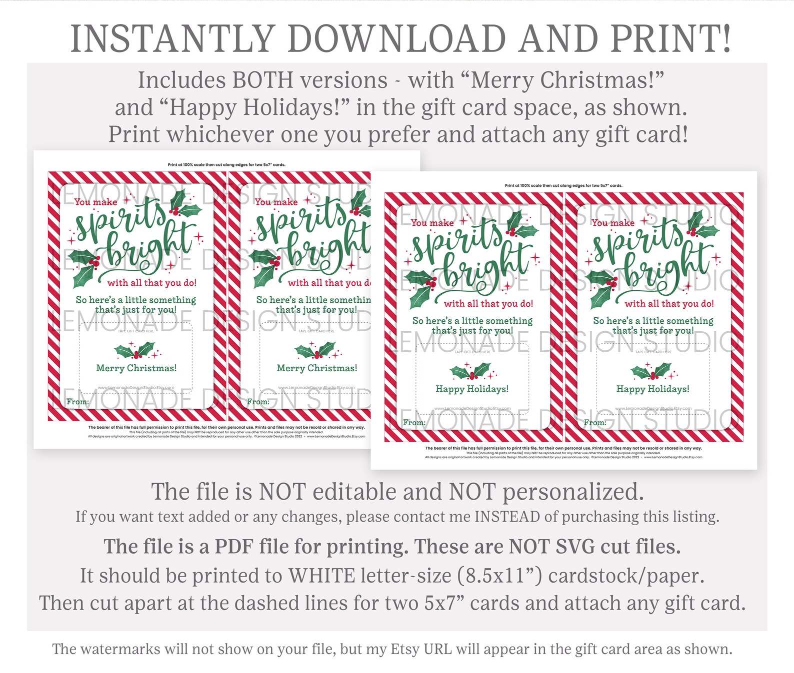 PRINTABLE Holiday Gift Card Holder Christmas Gift for Teacher - Etsy