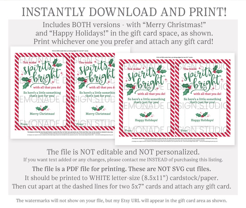 PRINTABLE Holiday Gift Card Holder Christmas Gift for Teacher - Etsy