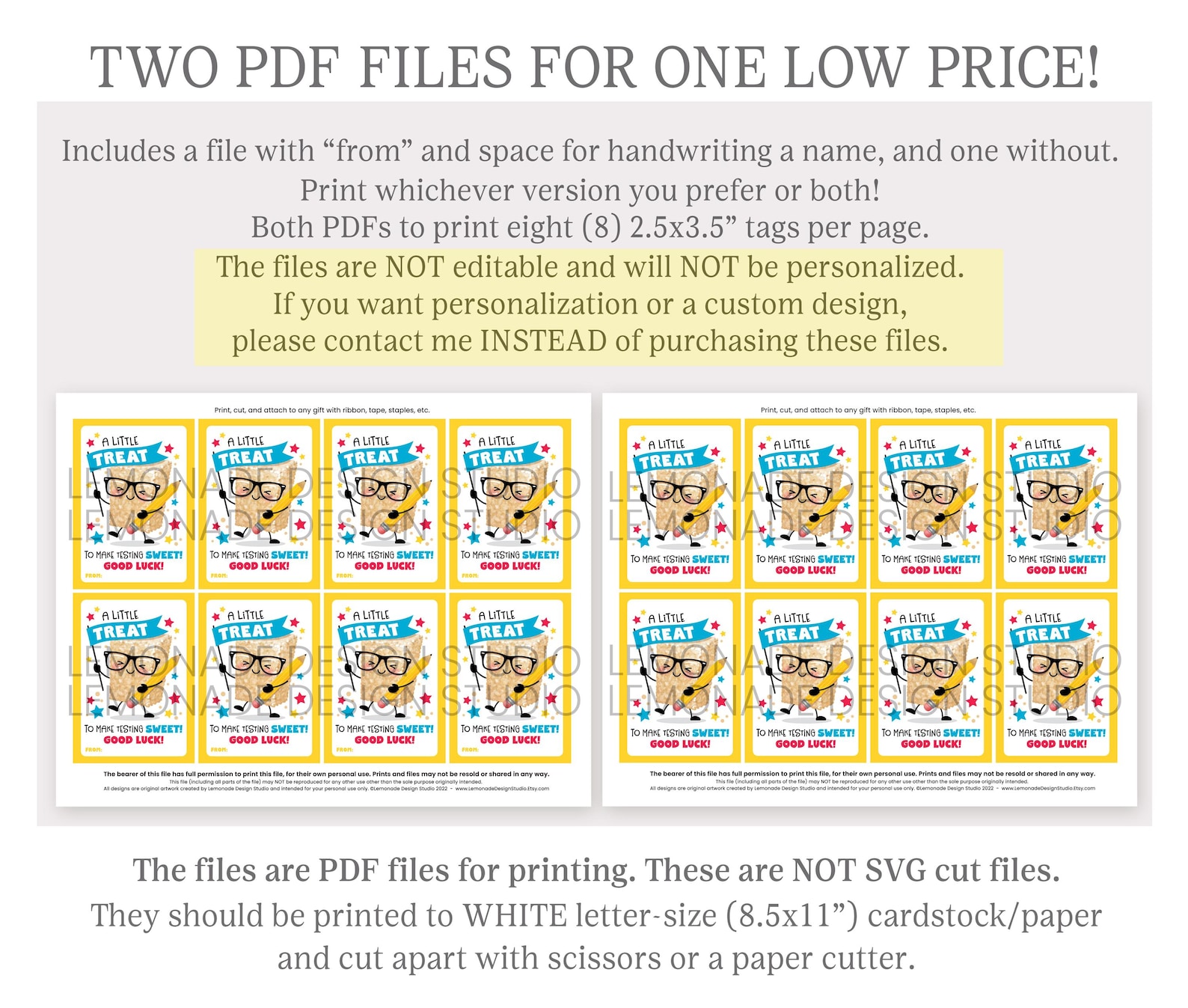 Printable Testing Day Snack Tag Classroom Treat Tag Crispy Rice Treats ...