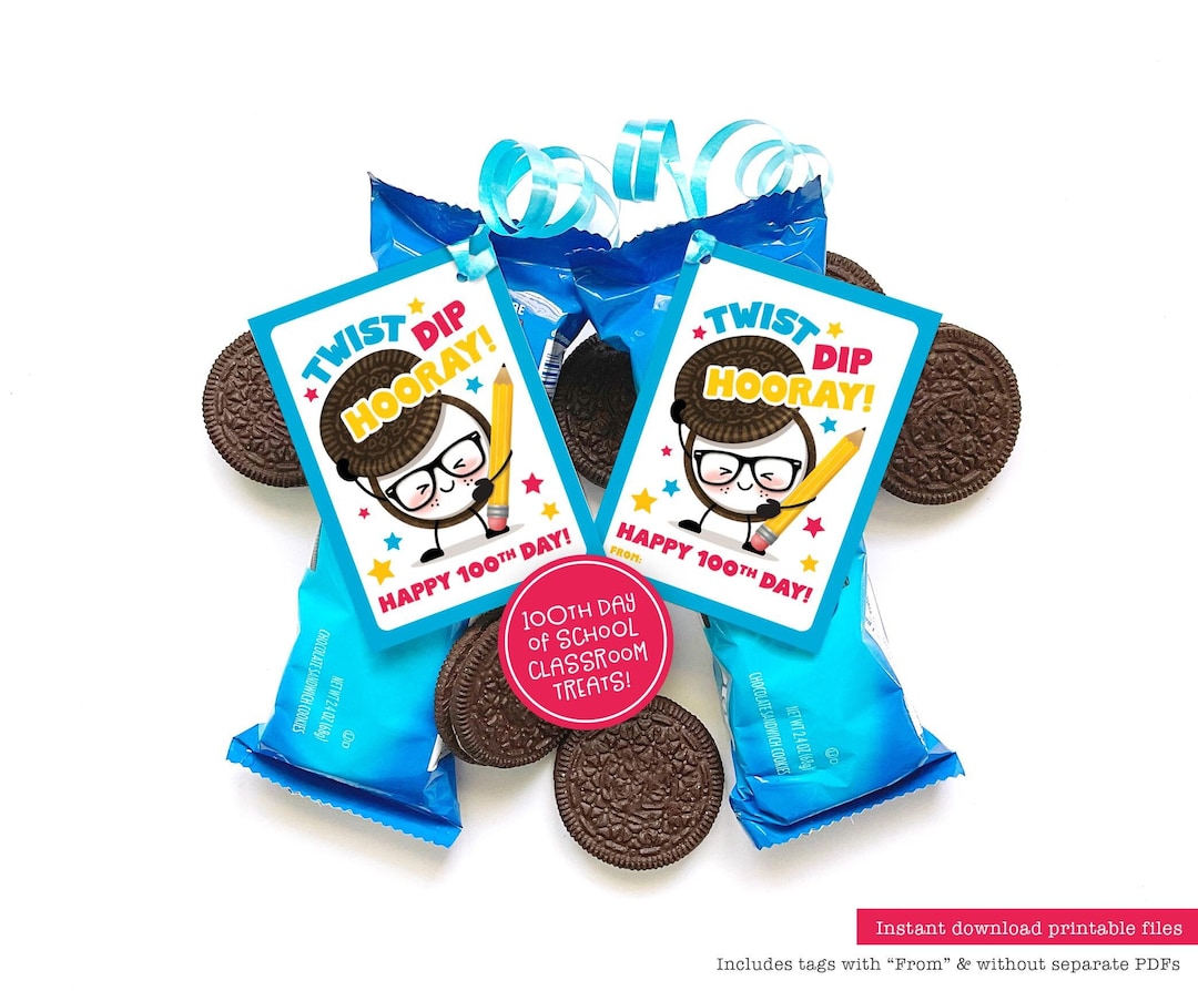 100th Day of School Treat Tags: Printable Cookie Favor (PDF) - Etsy
