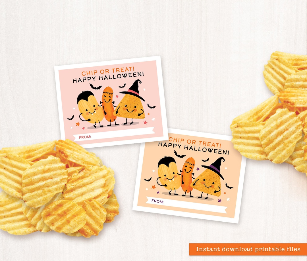 Printable Halloween Trick or Treat Tags Chip Tags Classroom Halloween ...