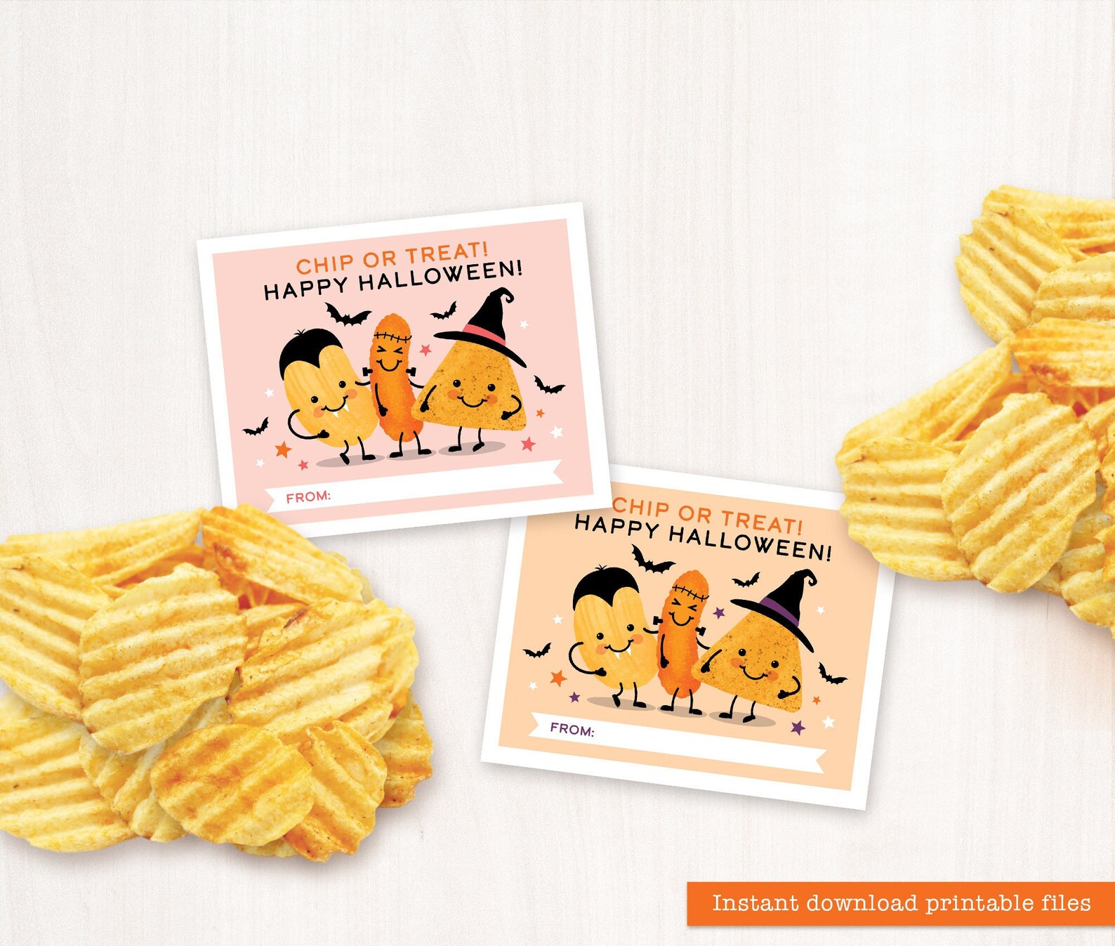 Printable Halloween Trick or Treat Tags Chip Tags Classroom - Etsy