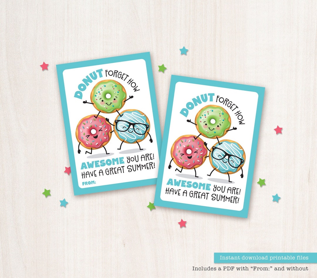 Last Day of School Printable Tag Classroom Treat Tag Donut Tags Summer ...