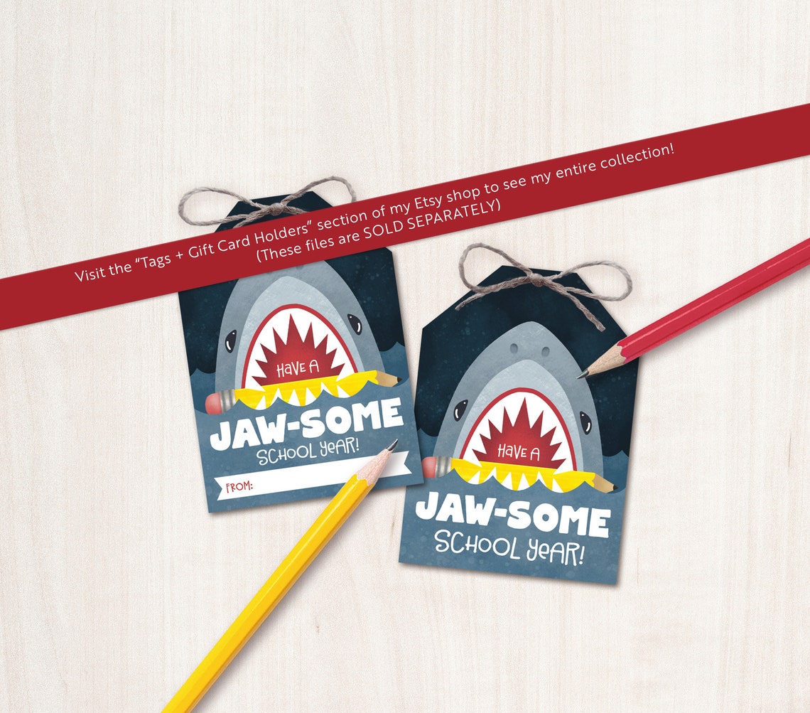 Printable Back to School Snack Tags for Students Shark Pencil - Etsy