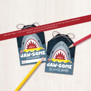 Printable Back to School Snack Tags for Students Shark Pencil Gift Tag ...
